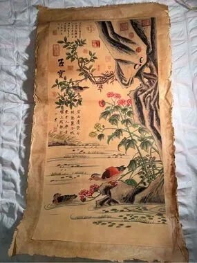 Wall Decor | Old Antique Chinese Painting Scroll Flowers And Birds On ...